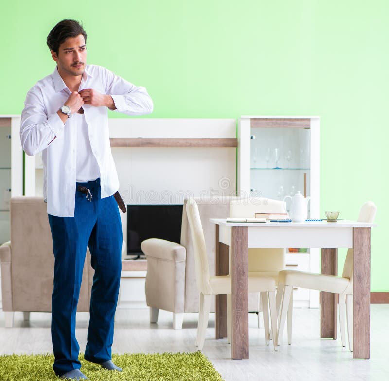 Man Dressing Up and Late for Work Stock Photo - Image of management ...