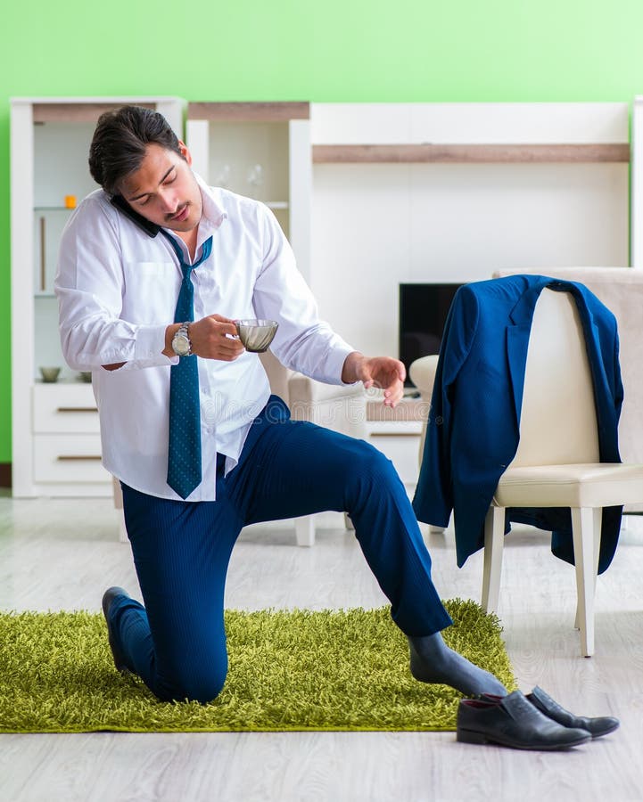 Man Dressing Up and Late for Work Stock Image - Image of overworked ...