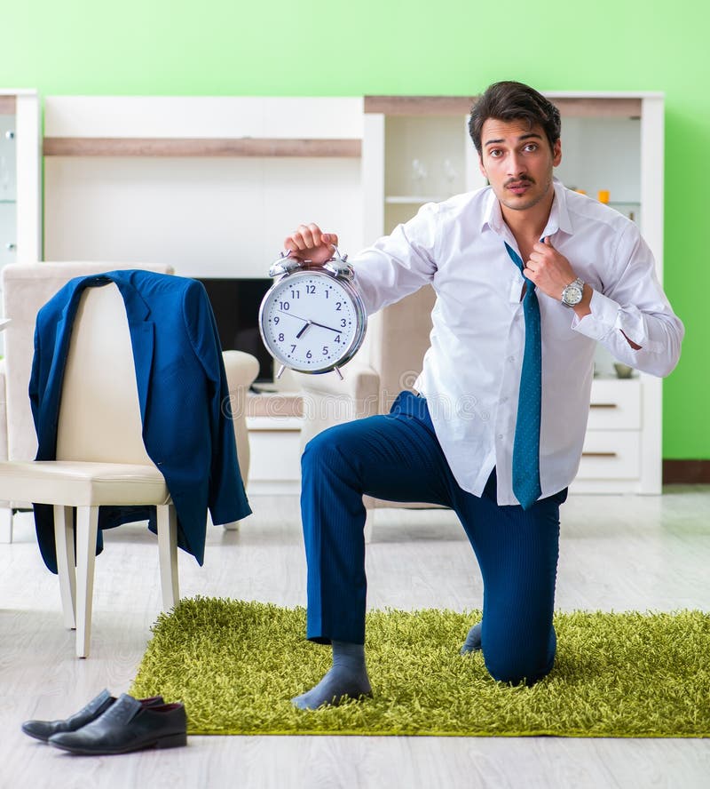Man Dressing Up and Late for Work Stock Photo - Image of office ...