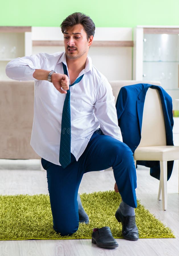 Man Dressing Up and Late for Work Stock Image - Image of manager ...