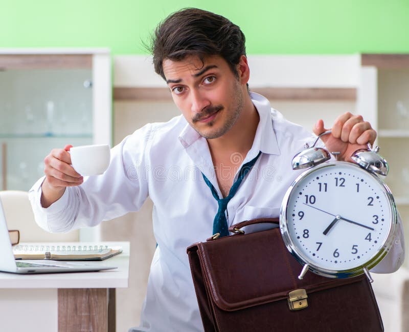Man Dressing Up and Late for Work Stock Photo - Image of employee ...