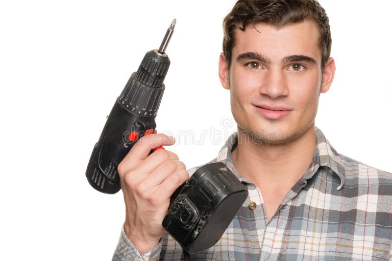 Man with drill machine stock photo. Image of construction - 26128204