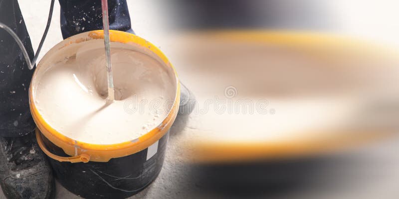 Man with a Drill Mixing Paint. Renovation Stock Photo - Image of color ...