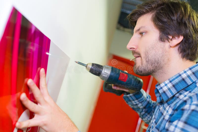 Man Drilling with Drill Perforator Stock Image - Image of renovation ...