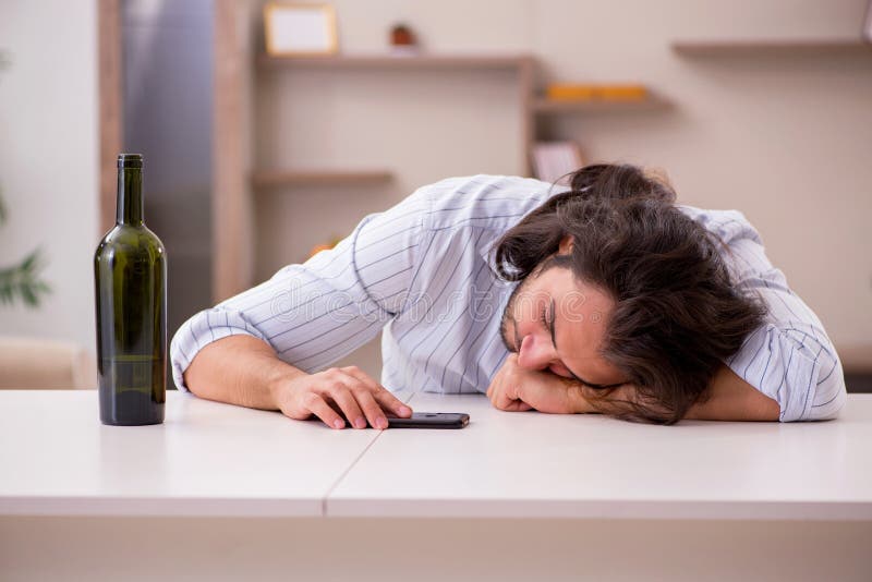 Young Man Drinking Alcohol at Home Stock Image - Image of addicted ...