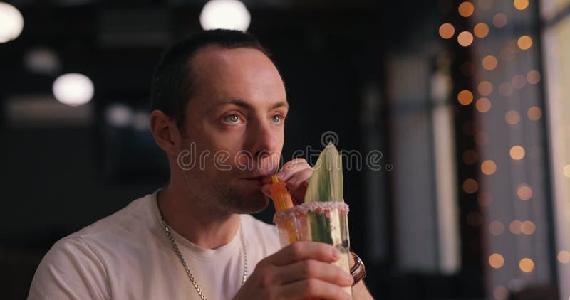 A Man Drinking Cocktail in Cafe Stock Footage - Video of cocktail ...