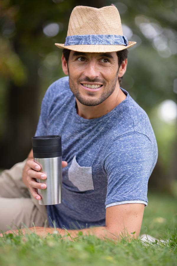 Man Drinking Coffee Resting on Summer Day Stock Photo - Image of ...
