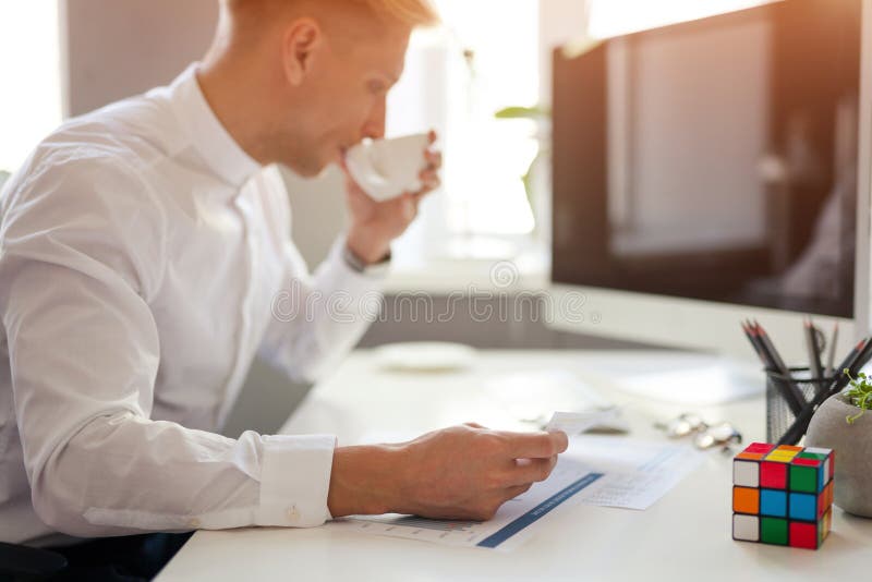 Man Drinking Coffee at the Workplace Editorial Image - Image of formal ...