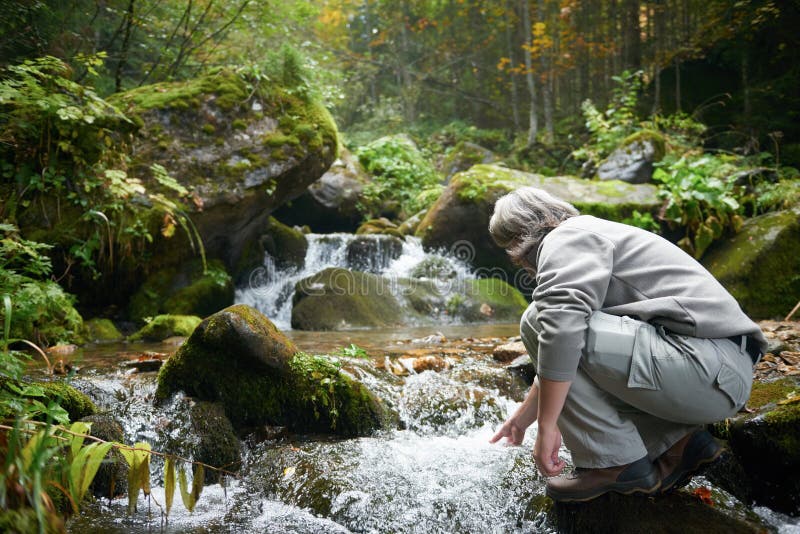 Man Drinking Fresh Water from Spring Stock Image - Image of active ...