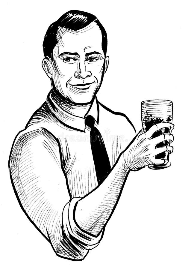 Man Drinking a Glass of Beer Stock Illustration - Illustration of lager ...