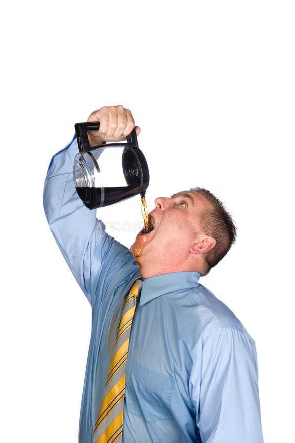 Man Guzzling Coffee on White Stock Image - Image of caucasian, coffee ...