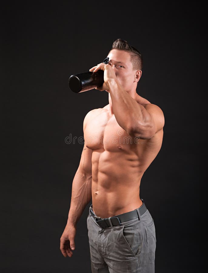 Man drinking a protein stock image. Image of gainer, protein - 55179647