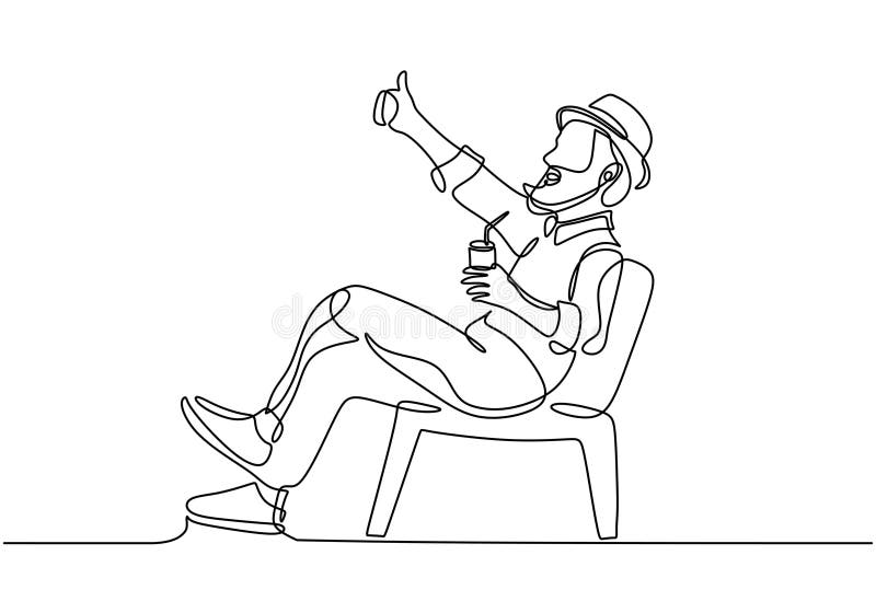 Man Drinking and Relaxing in One Continuous Single Line Drawing Stock ...