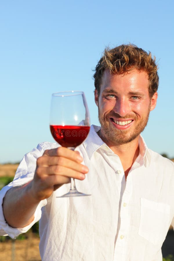 Winemaker Man Drinking Rose or Red Wine, Vineyard Stock Photo - Image ...