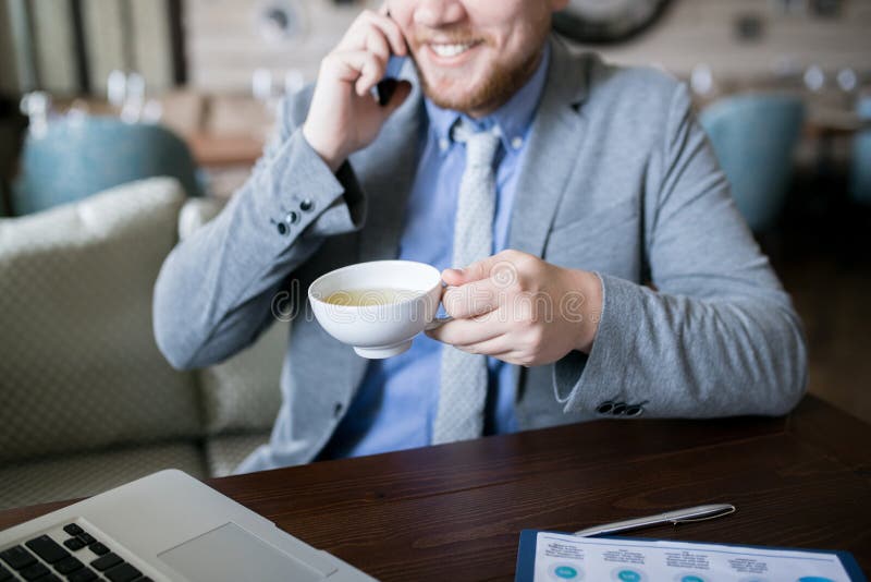 Man Drinking Tea during Work Stock Image - Image of freelancer, mobile ...