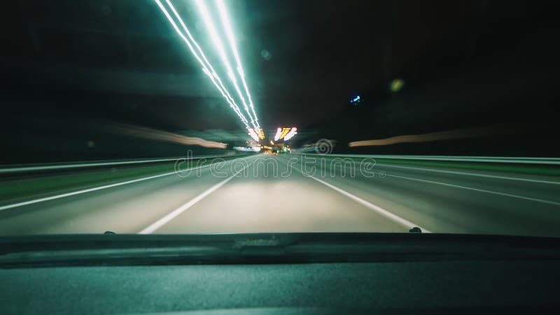 The Man Drive a Car in the Night City, View from the Inside Hyperlapse ...