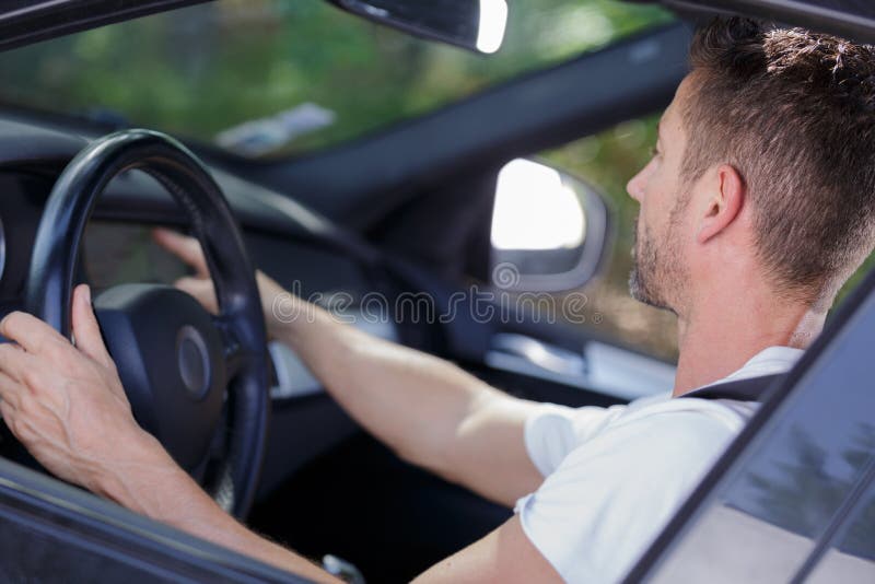 Man Driver in Car or Van on Road Trip Stock Image - Image of safety ...