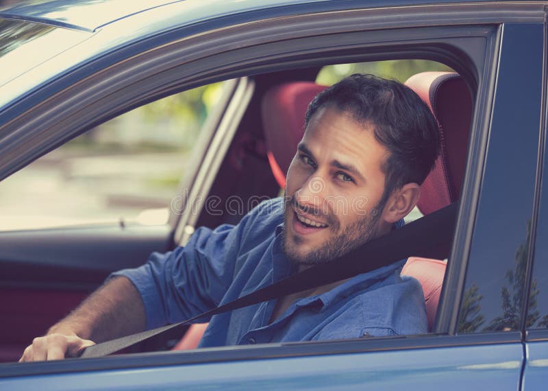 Man Driver Putting on a Seat Belt Stock Image - Image of inside ...