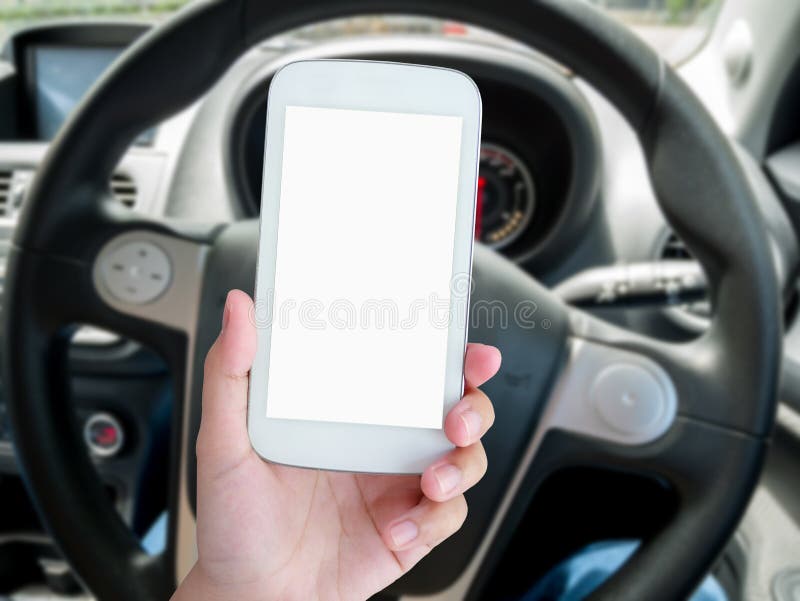 Man Driver Using Smart Phone in Car Stock Photo - Image of driving ...