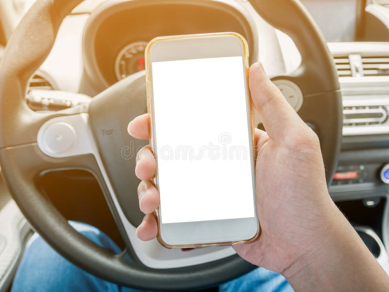 Man Driver Using Smart Phone in Car Stock Photo - Image of drive ...