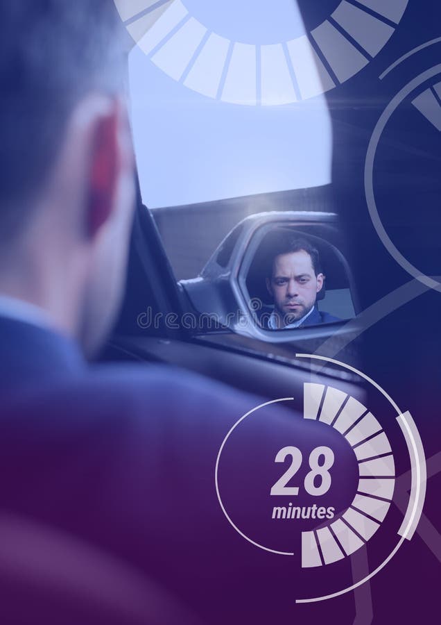 Man in Driverless Autonomous Car with Heads Up Display Interface Stock ...