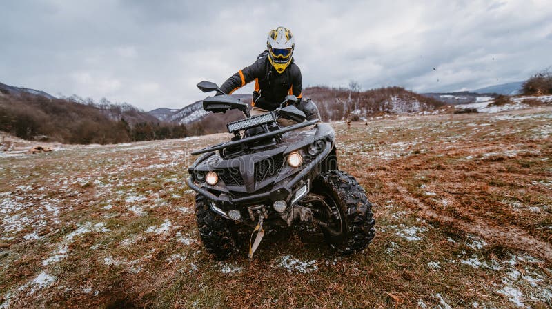 A Man Drives an ATV in the Mud. Drift Driving an ATV Quad in Mud and ...