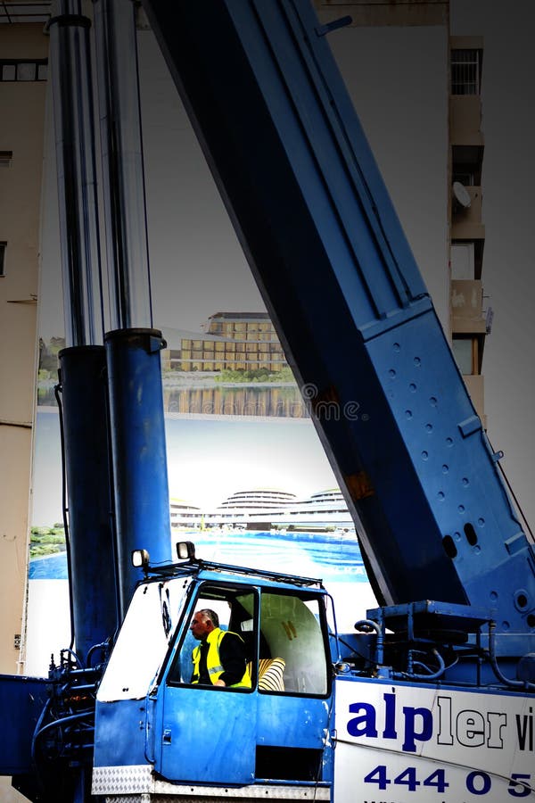 Man is driving a big crane editorial photo. Image of izmir - 85481756
