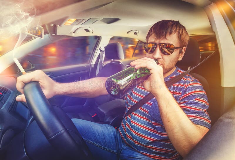 Man Driving the Car and Drinking Beer Stock Photo - Image of alcoholism ...