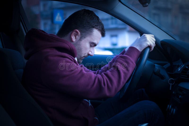 Man Driving Car and Falling Asleep Stock Image - Image of road, license ...