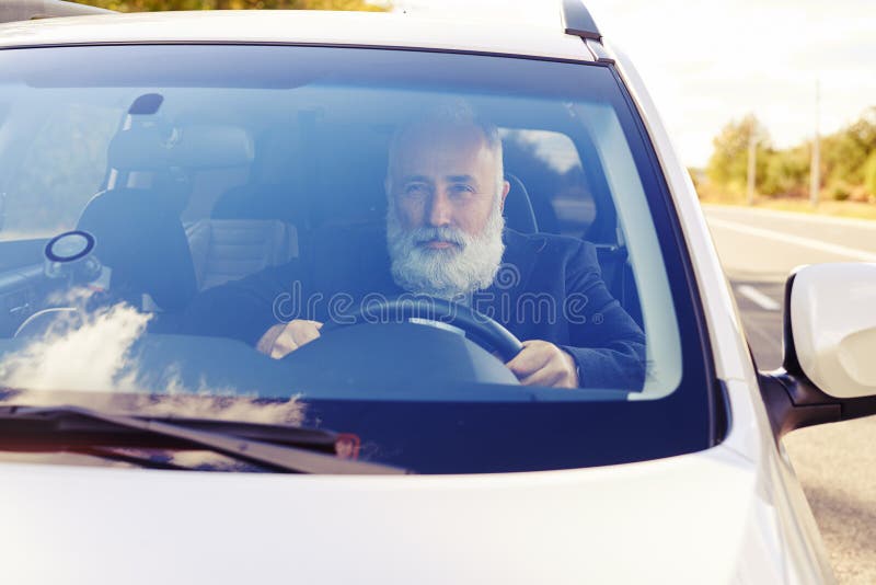 Man Driving Car and Looking Forward Stock Image - Image of transport ...