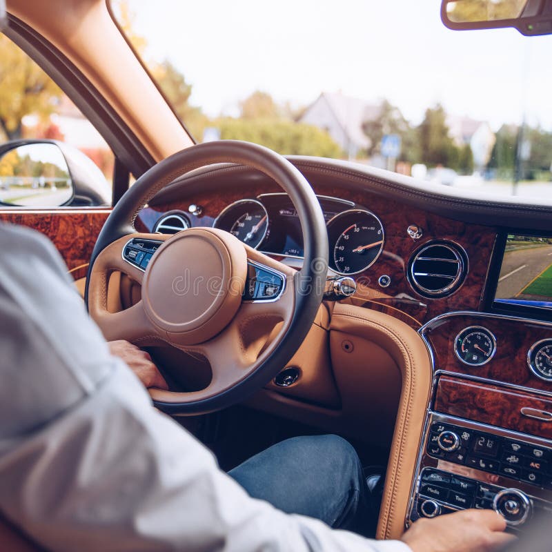Man Driving a Car. Luxury Car Interior Stock Photo - Image of driver ...