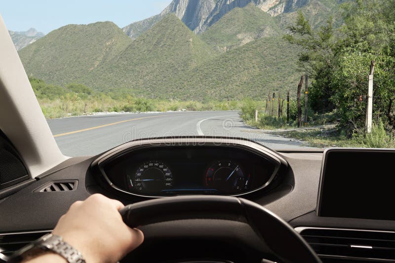 Man Driving Car on Mountain Road, First-person View Stock Image - Image ...