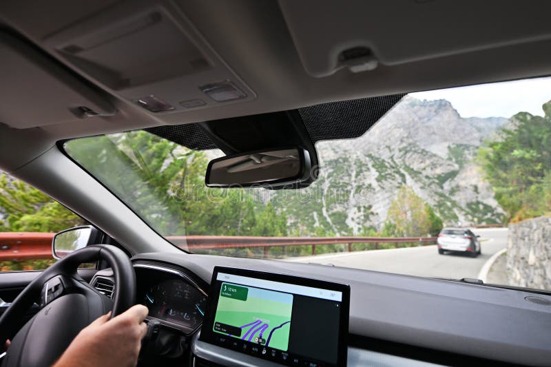 Man Driving a Car in the Mountains Stock Image - Image of panel, close ...