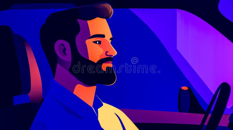 Man Driving Car at Night Using Mobile App for Ride Sharing Service ...