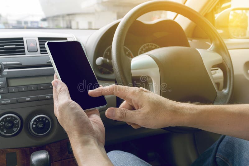 Man Driving Car and Using Mobile Phone Stock Image - Image of transport ...