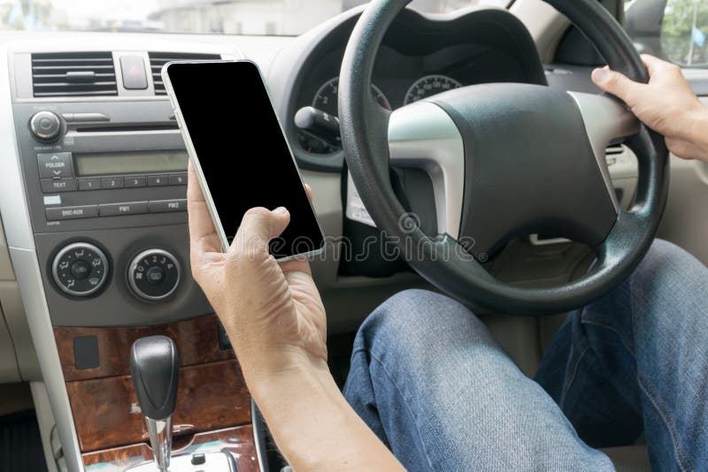 Man Driving Car and Using Mobile Phone Stock Photo - Image of internet ...