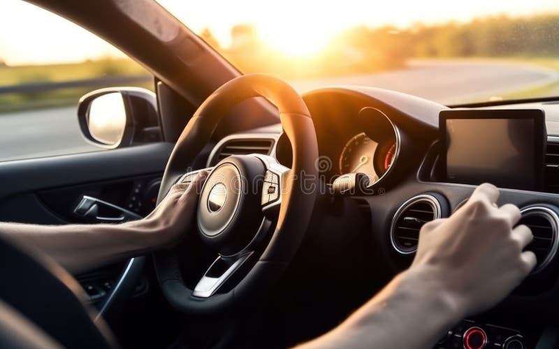 Man Driving a Car View from the Back Seat, Driving School Generative Ai ...