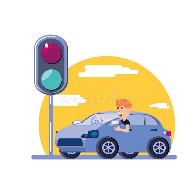 Man Driving Cart with Traffic Light Stock Vector - Illustration of ...