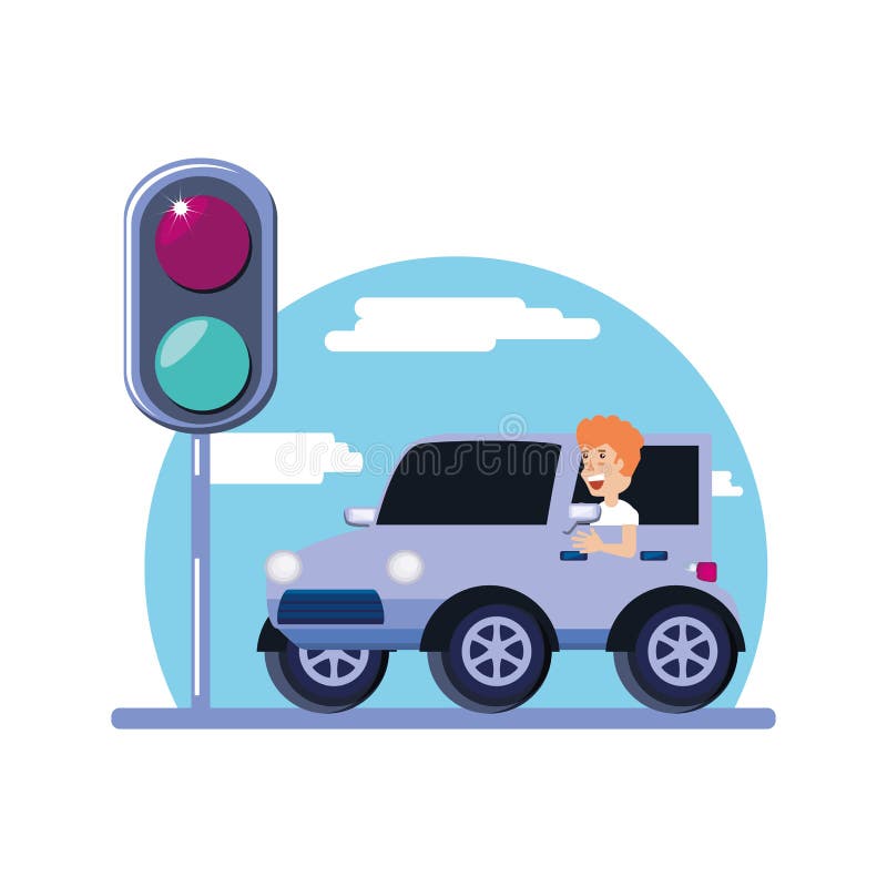 Man Driving Cart with Traffic Light Stock Vector - Illustration of ...