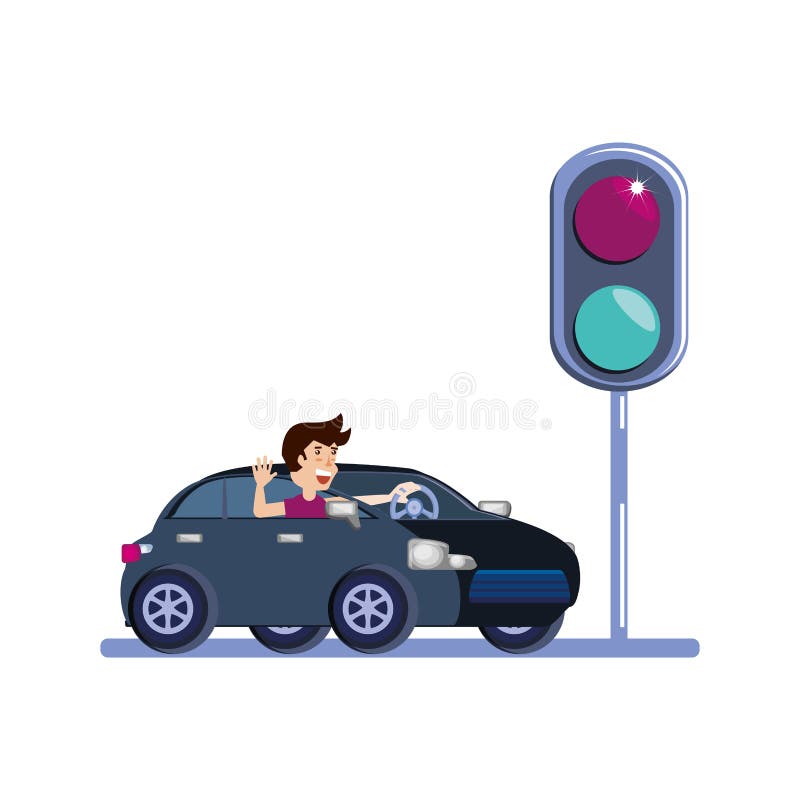 Man Driving Cart with Traffic Light Stock Vector - Illustration of flat ...