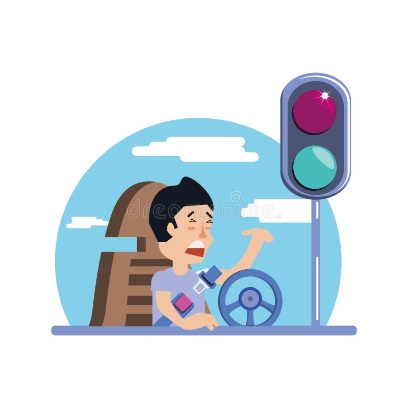 Man Driving Cart with Traffic Light and Checklist Stock Vector ...