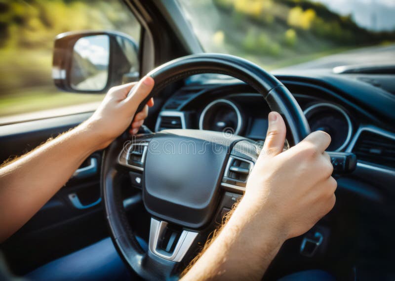 Man Driving an Electric Car View from Inside the Car Stock Illustration ...