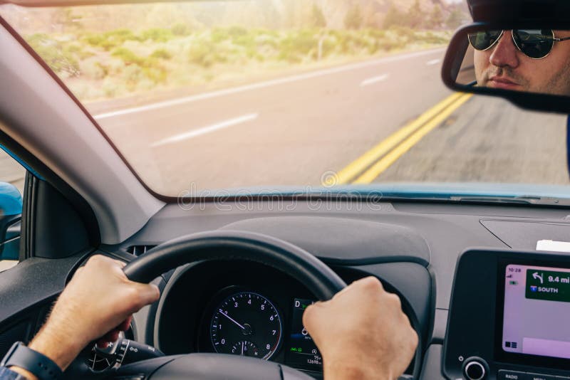 Man Driving on the Highway, View from Inside of the Car Stock Image ...