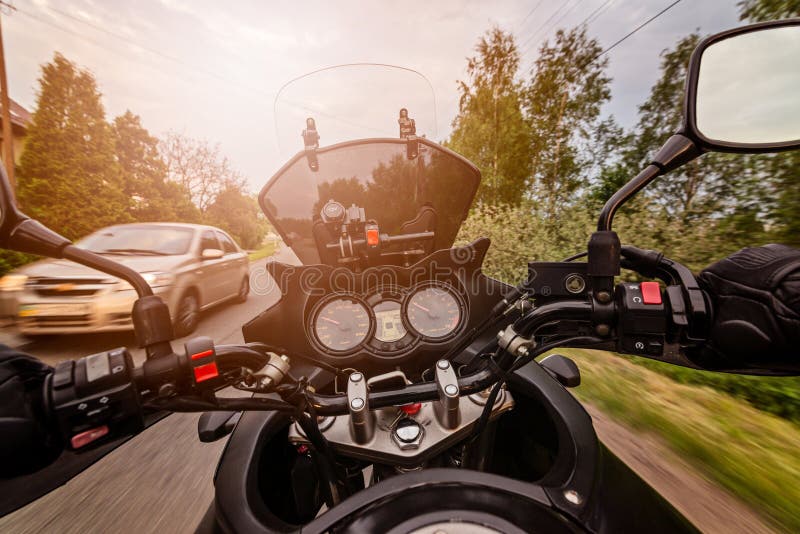 Man Driving His Motorcycle on Asphalt Country Road Stock Image - Image ...