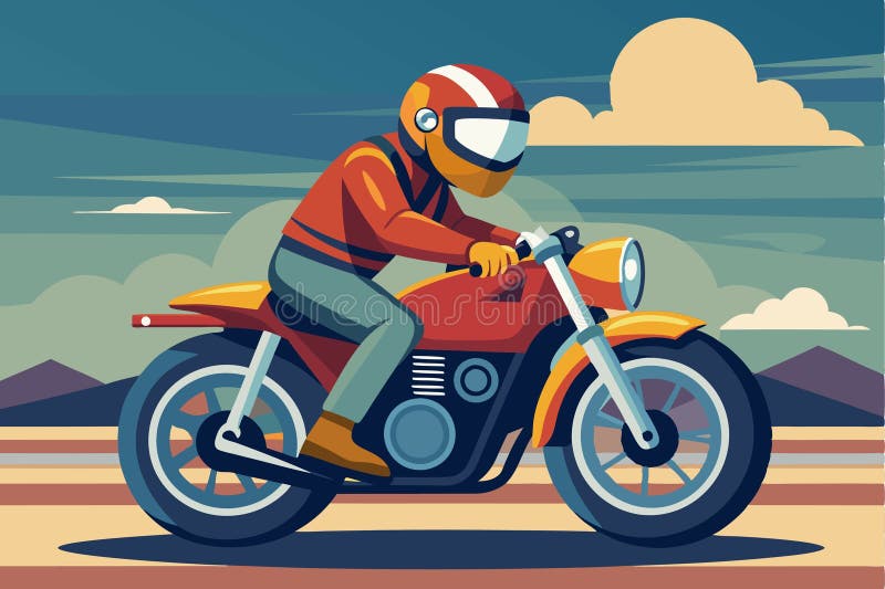 Man Driving Motorcycle on the Street, Flat Style Illustration Stock ...