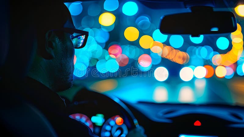 The Man is Driving. Night City Lights Stock Photo - Image of nighttime ...