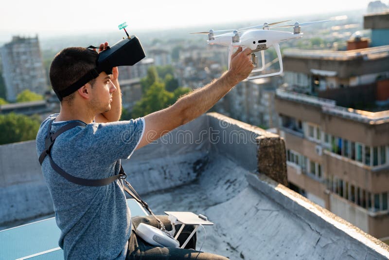 Man with Drone Flying at the City Stock Photo - Image of people, city ...