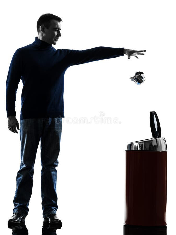 Man Dropping a Paper in a Trash Bin Silhouette Stock Image - Image of ...