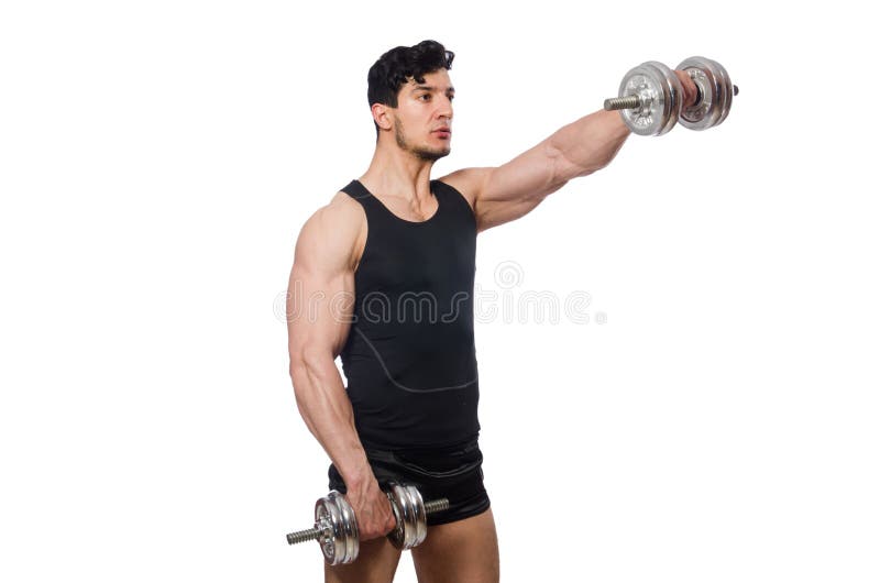 Man with Dumbbells Isolated on White Stock Image - Image of isolated ...