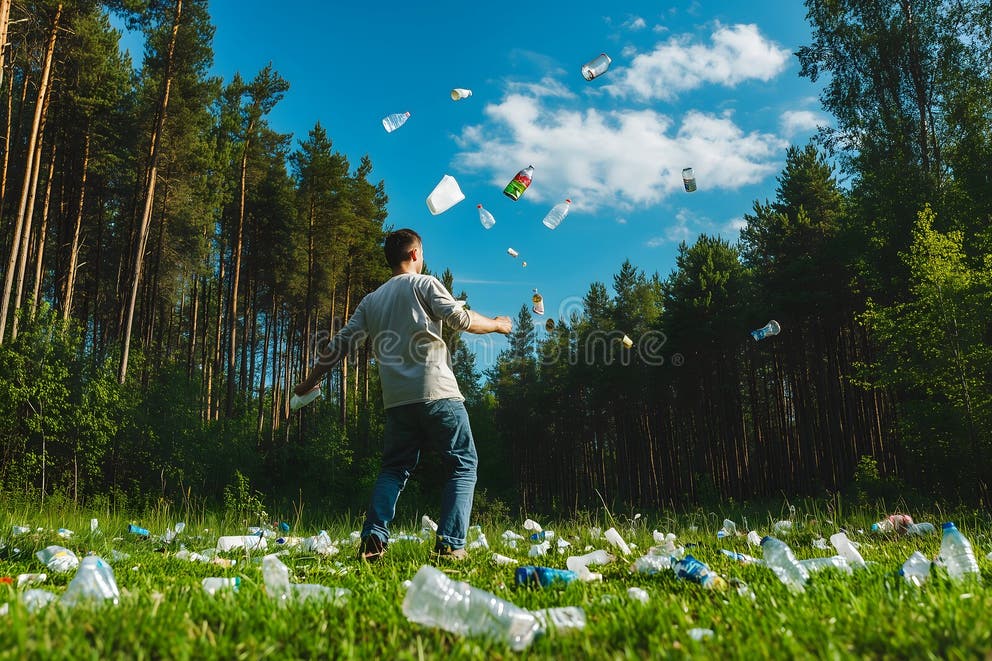Man Dumping Trash into Nature Stock Illustration - Illustration of ...